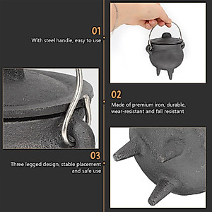 Cast Iron Cauldron with Lid and Carry Handle, 4 Inch Halloween Witch Pot for Spells, Smudging, Ritual & Blessings | Halloween Decoration Or Incense Burning
