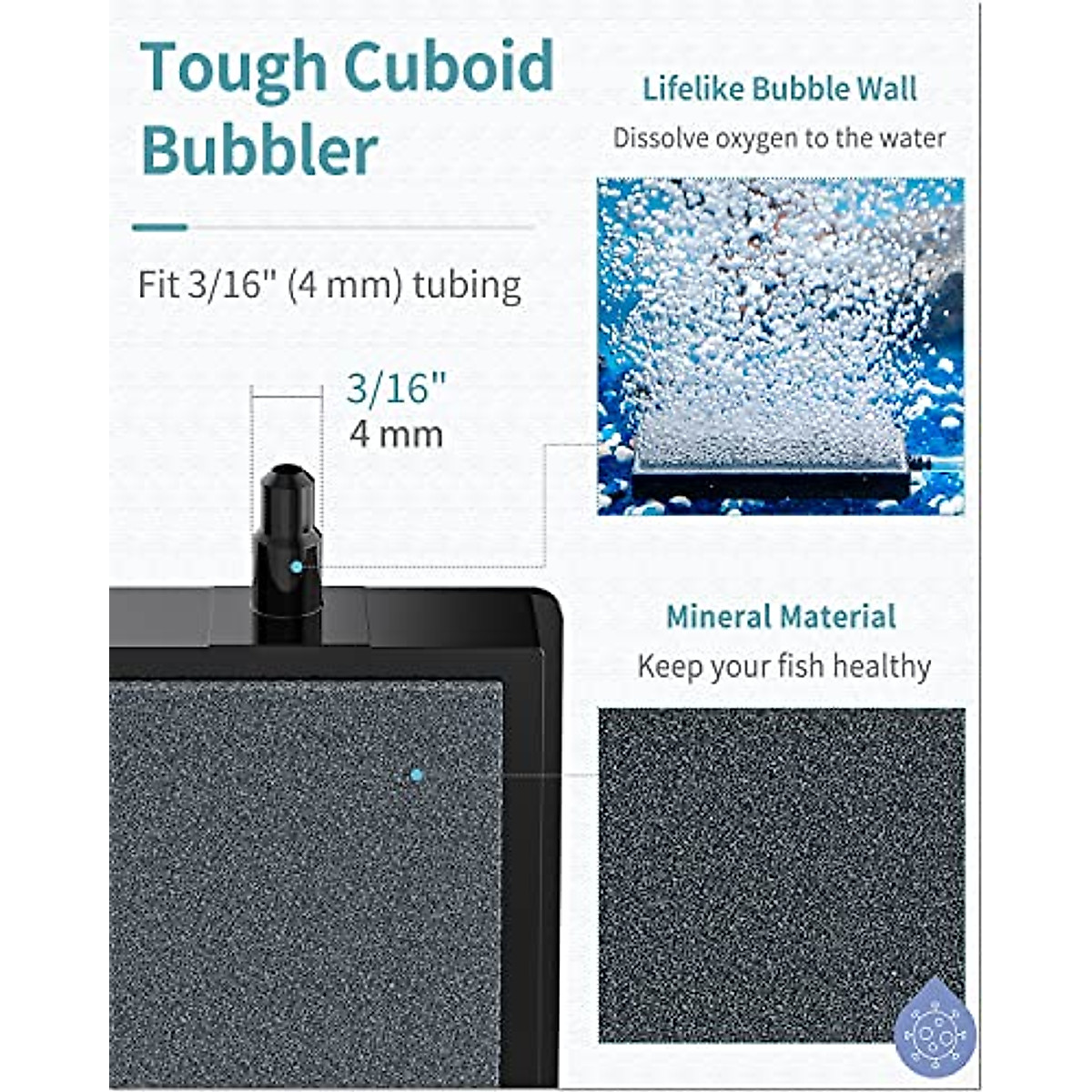 Pawfly 4 Inch Air Stone Grey Mineral Bubble Stone Bar Diffuser Bubbler Airstones for Air Pump, Aquarium, and Fish Tank, 2 Pack