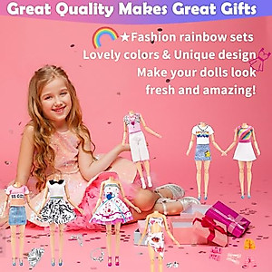 38 Pack Doll Clothes and Accessories - 6 PCS Fashion Dress 6 Tops 6 Skirt Set 3 Sets Swimsuit Bikini 3 Crown Necklace Bracelet Hanger 10shoes