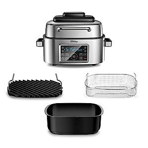 BBday 10-in-1 Electric Indoor Grill Combo, with 6.5 QT Air Fryer, Roast, Bake and Dehydrate, 1660W, Stainless Steel