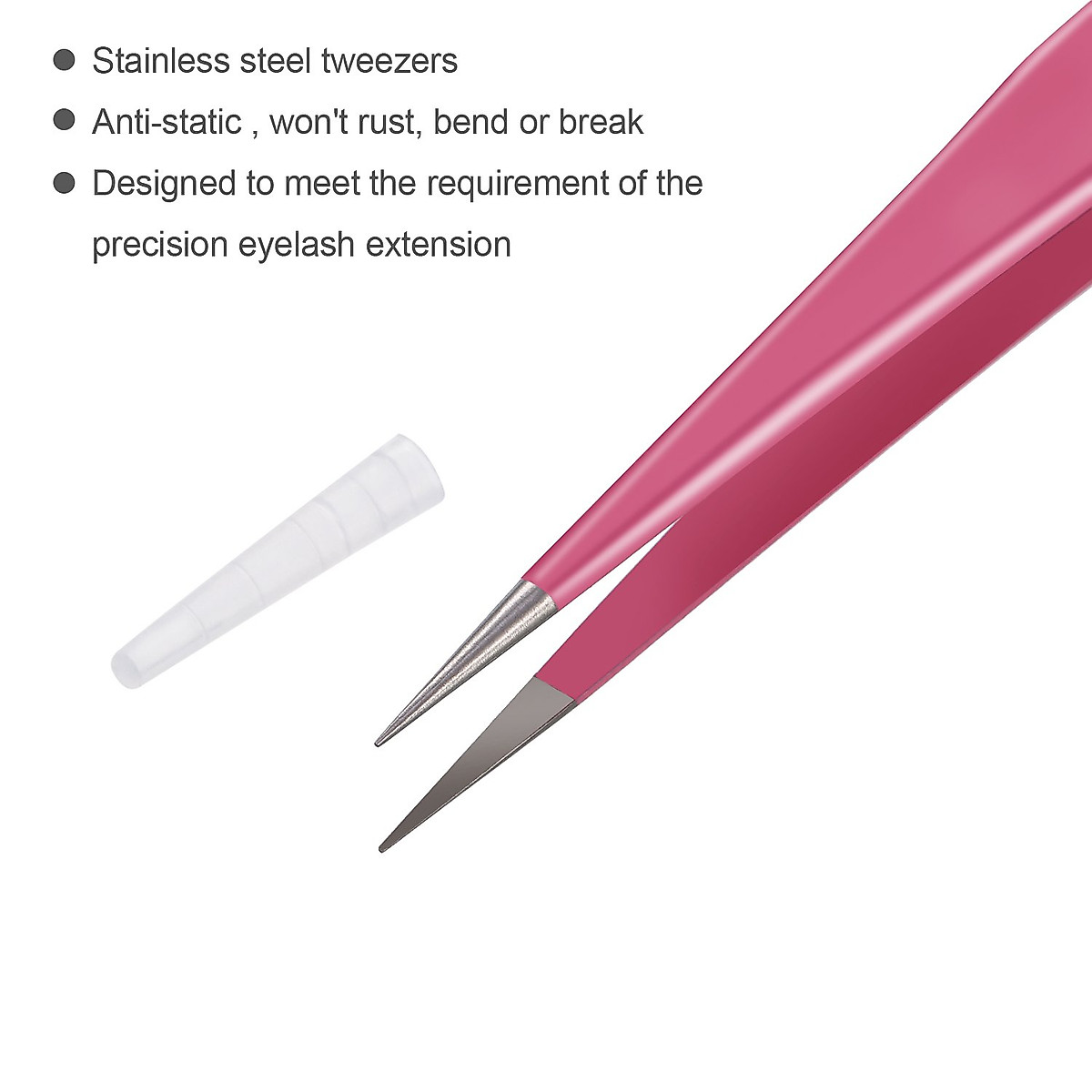 Hotop 2 Pieces Straight and Curved Tip Tweezers Eyelash Extension Tweezers, Stainless Steel False Lash Application Tools (Pink)