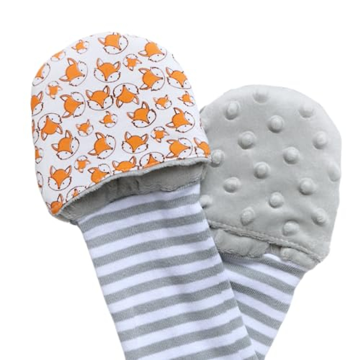 Handsocks Plushy Stay On Strap-Free No-Scratch & Warmth Mittens (Toddler Size. Bicep Should be 5.5"-9.0"), Felix (Grey/Foxes) - One Pair…