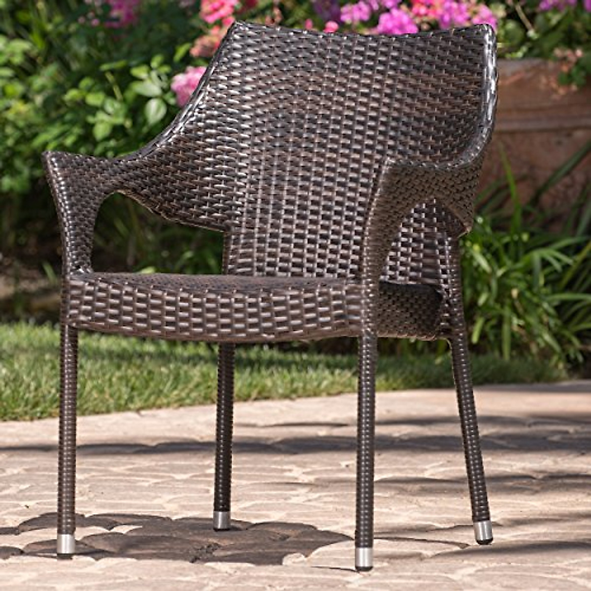 Christopher Knight Home Mirage Outdoor Wicker Stacking Dining Chairs, 4-Pcs Set, Multibrown