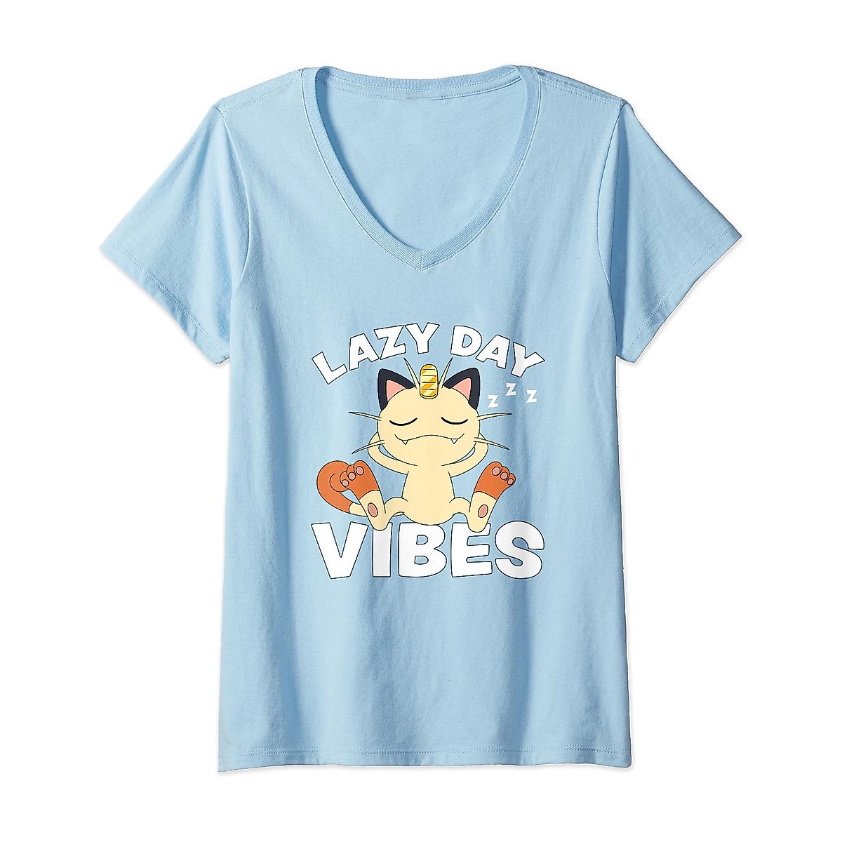 Womens Pokémon - Meowth Lazy Day Vibes V-Neck T-Shirt