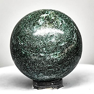 38mm Deep Green Jade Sphere Sparkling Natural Mineral Ball Polished Nephrite Crystal Stone - India + Stand