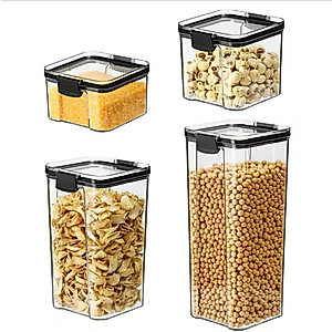 JAGF Airtight Food Storage Container - 5 Pce Set - Seal Stackable Plastic Canister Jar - Clear Plastic - Kitchen Cupboard Pantry Organizer, Spice, Pasta, Snack, Candy, Bean - For gift.