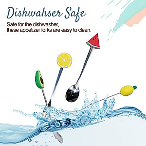 Appetizer Spoons and Forks, 6-Piece Cocktail Spoons and Forks, Fruit Shapes, Stainless Steel and Silicone Small Spoons and Forks for Fruits, Cheese, Appetizers