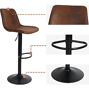 Bar Stools Set of 2 Counter Height | Bulk Continental | Swivel Barstools with Footrest and L Shape Back, Height Adjustable Modern Bar Chairs, Leather - Brown
