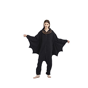 Unisex Adult Mothman Halloween Onesie Pajamas, Cartoon Cosplay One-piece Pajamas Warm Animal Costume Sleepwear Black