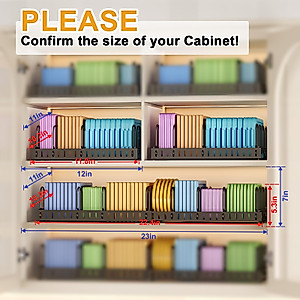 Expandable Food Container Lid Organizer,Large Capacity Adjustable 10 Dividers Detachable Lid Organizer Rack for Cabinets, Cupboards, Pantry Shelves, Drawers to Keep Kitchen Tidy,Black(Patent Pending)