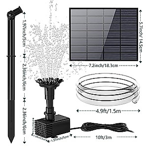 AMZtime 3.5w Solar Water Pump Kit, Solar Bird Bath Fountain with 15 Nozzle，Solar Fountain Pump with 4.9ft Water Pipe and Stake, Solar Powered Fountain for Garden, Ponds, Pool,Outdoor