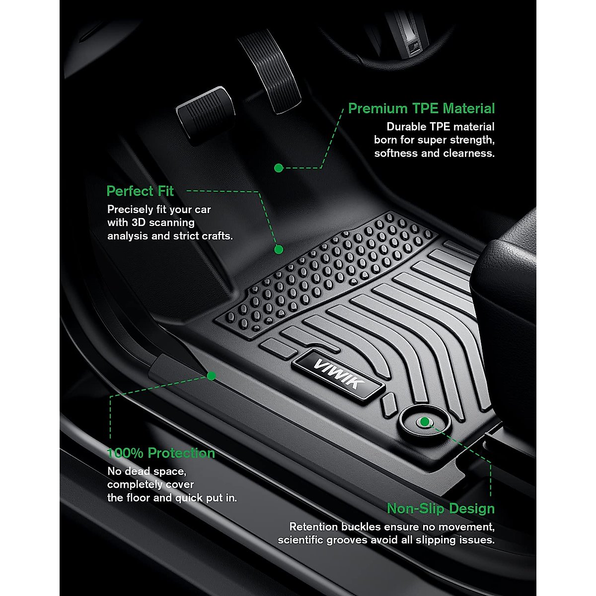 VIWIK Floor Mats Compatible for 2012-2018 Focus, Car Mats All Weather Protection Floor Liners Full Set Include 1th and 2nd Row Front & Rear, TPE Black