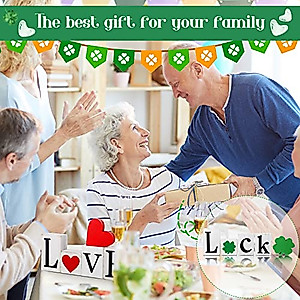 Glenmal 6 Pieces St. Patrick's Day Table Clover Signs Set Farmhouse St. Patrick's Day Wood Sign Double Side Four Leaf Clover Heart Block Wooden Luck Tiered Tray Decor for Kitchen Mantle Office Decor
