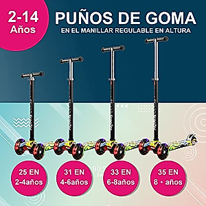 Scooter for Kids 3 Wheels Scooter Kids Scooter 4 Adjustable Height Lean to Steer Extra-Wide Deck Kids Scooter with LED Light Up Wheels Toddlers Girls & Boys from 3 to 12 Year-OldLearn to Steer