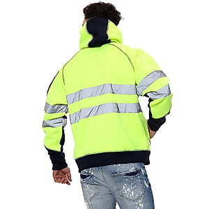 Cima Mode Men's Hi-Vis Hoodie Safety Hoodie Work Pullover Pullover Warm Kangaroo Pockets Sizes Small – 5XL Neon Yellow