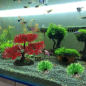 alfyng Aquarium Artificial Plastic Large Plants Decorations, 5pcs Cherry Blossom Tree & Grass Aquarium Decor, Goldfish Tank Decorations Set, Fish Tank Hides Simulation Tree Decoration Kit (Red)