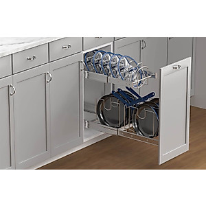 Mecete Pull Out Cabinet Base Organizer Pull-Out 2-Tier Base Cabinet Cookware Organizer (12 Inches) for Pots, Pans, and Lid Cookware, Chrome