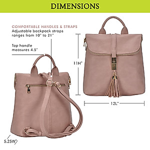Miztique Diana Backpack Purse | Soft Vegan Leather Flap Over Tote Bag | 11L x 5.25W x 12H (Blush)
