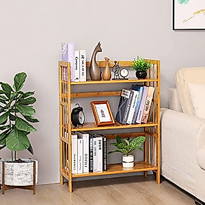 C&AHOME Bamboo Shelf, 3-Tier Bookshelf Bookcase, Free-Standing Storage Shelf, Plant Flower Stand, Max Load 35LBS Per Shelf, Utility Shelf Rack for Living Room Bathroom Kitchen Home Natural