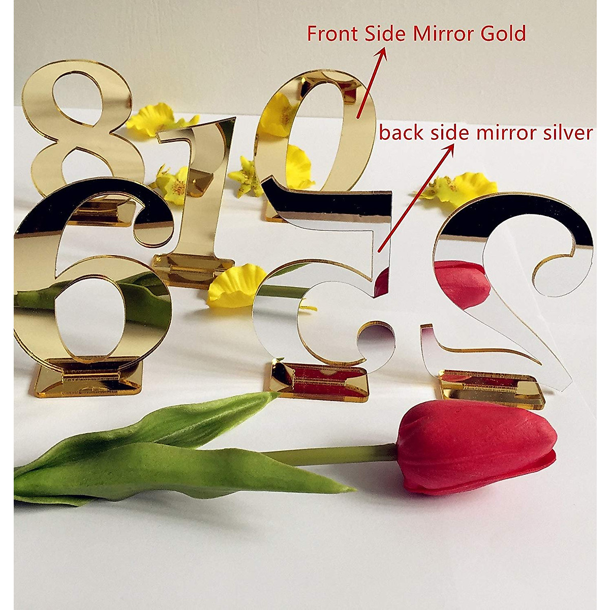 iEventStar Mirror Gold Table Number with Holder Base for Wedding Events (1-10)