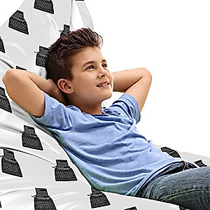 Lunarable Typewriter Lounger Chair Bag, Script Drafting Vintage Style Retro Writing Equipment Nostalgic Pattern, High Capacity Storage with Handle Container, Lounger Size, Charcoal Grey White