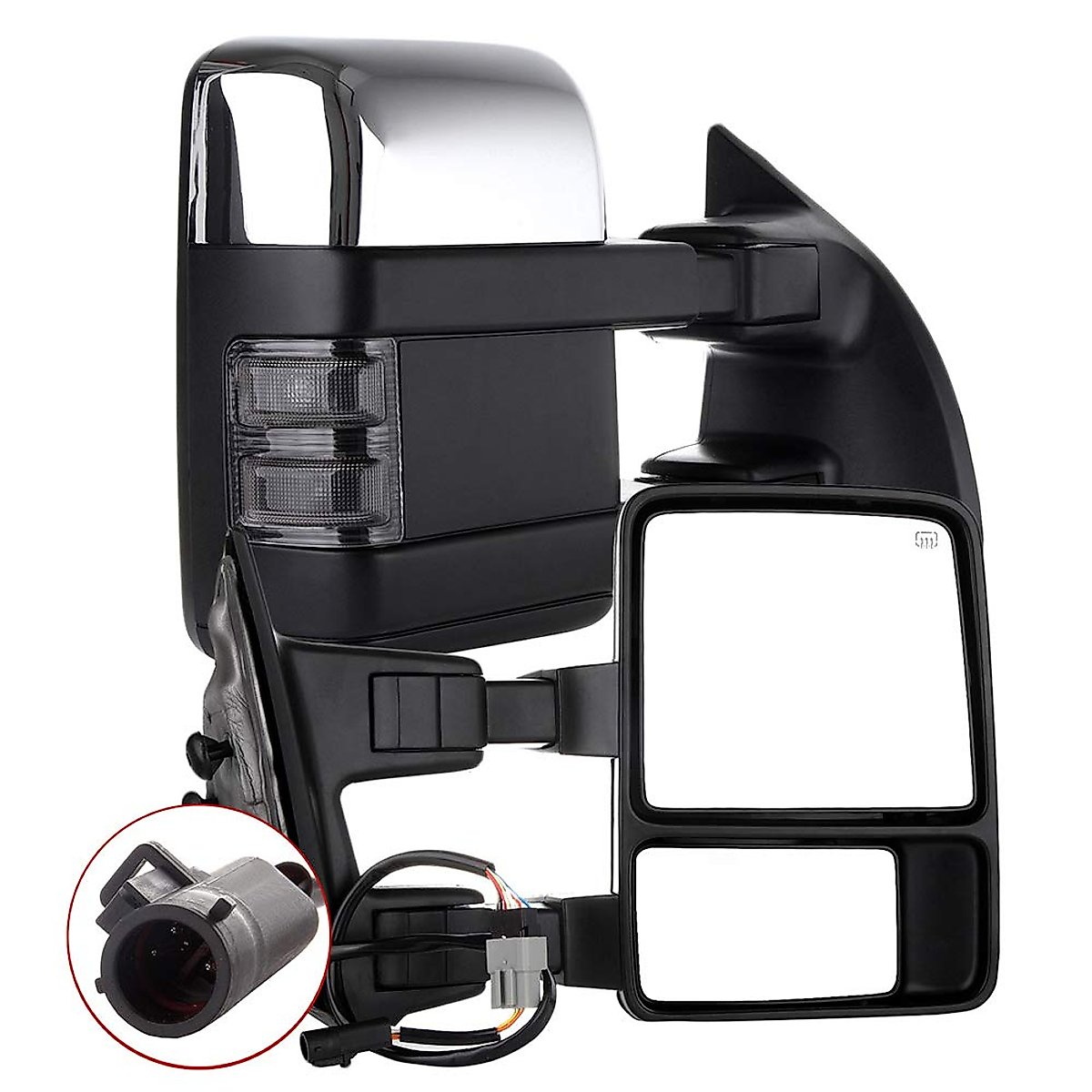 AUTOMUTO Towing Mirror Driver and Passenger Side Tow Mirrors Fit Compatible with 1999-2007 For Ford for F250/for F350/for F450/for F550 Super Duty Power Adjusted Chrome Heated Turn Signal Light
