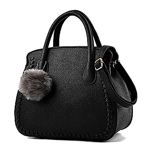 XingChen Purses and Handbags for Women PU Leather Top Handle Satchel Ladies Shoulder Tote Bags(Black)