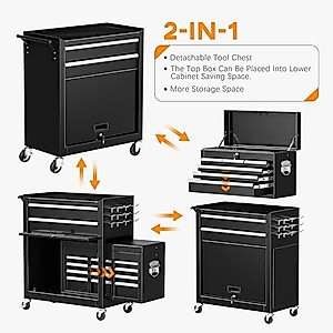 INTERGREAT Rolling Tool Chest with Wheels and 8 Drawers, Detachable Large Tool Cabinet with Lock for Garage, Locking Mechanic Tool Cart with Black Liner for Warehouse, Workshop, High Capacity