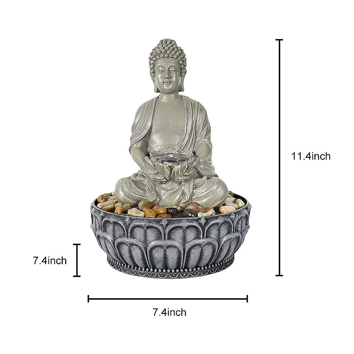 BBabe 11.4inches Sitting Buddha Fountain, Led Indoor Waterfall Fountain Fengshui Meditation Relaxing Decor for Home Office