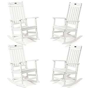 Patio Rocking Chairs Set of 4,Poly Lumber Rocker,All Weather Rocking Chair Outdoor,High Back Porch Rocker,Wide Plastic Rocking Chair for Adult,360lbs