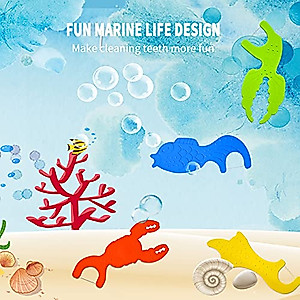Kingubznis Dental Floss Picks, Colorful Kids & Toddler Tooth Flossers Sticks with Portable Travel Bag, Cute Marine Creature Shape Makes Slim Fun, Toothpicks Picks for Children Adult (72 Count)