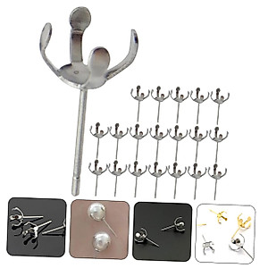 VILLCASE 40 pcs Pearl Claw Holder earring posts for jewelry making claw style blanks prong jewelry making earrings supplies pearl stud earrings for women gem Miss pendant Stainless steel