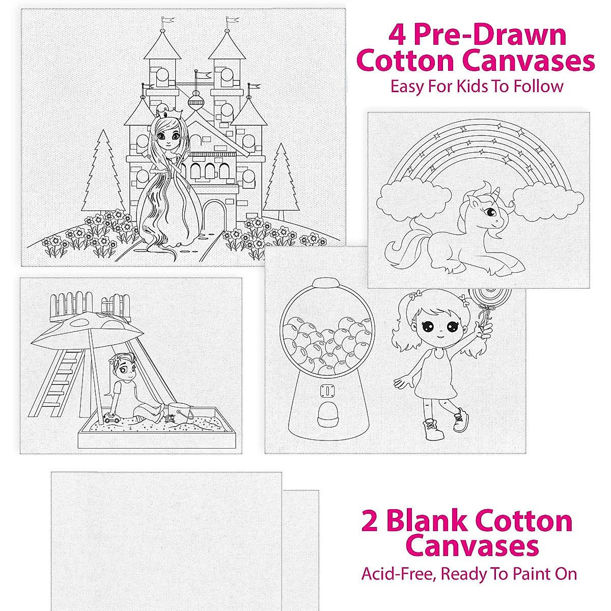 KEFF Paint Set for Kids, Art for Kids - Paint Kit with Non Toxic Washable Acrylic Paint for Kids - Kids Painting Set with Pre-Drawn Canvas Boards, Easel, Brushes, Kids Paint, Palette & Smock for Girls