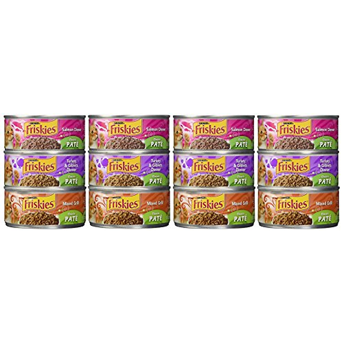 Friskies Wet Cat Food, Classic Pate, 3-Flavor Variety Pack, 5.5-Ounce Can, Pack of 12