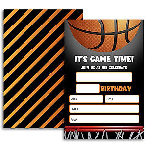 FujLoy Basketball Birthday Invitation, Basketball Sports Birthday Party Invitations, Basketball Birthday Party Supplies.（048）