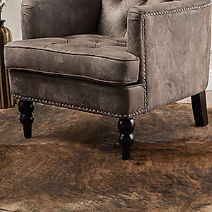 GDFStudio Medford Brown Tufted Club Chair, Fabric Accent Chair with Studded Nailhead Accents
