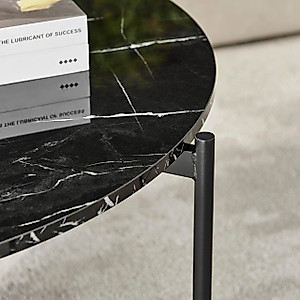 Danya B. Round Contemporary Marble Finish Veneer Top Black Metal Large Coffee Table - White or Black Marble (Black Marble)