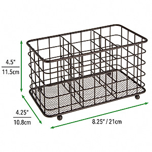 mDesign Farmhouse Modern Metal Wire Cutlery and Utensil Storage Organizer Bin for Kitchen, Pantry, Table and Countertop - Utensil Caddy Holds Forks, Knives, Spoons, Napkins - 3 Sections - Bronze