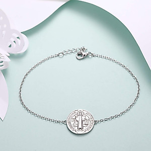 WIOY Saint Benedict Medal Bracelet 925 Sterling Silver, San Benito Medalla Bracelet, Catholic st Benedict Jewelry Gift for Women