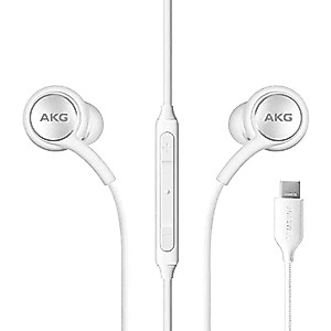 SAMSUNG AKG Earbuds Original USB Type C in-Ear Earbud Headphones with Remote & Mic for Galaxy S23 Ultra, A53 5G, S22, S21 FE, S20, Note 10, 10+, S10 Plus - Braided - Includes Velvet Pouch - White