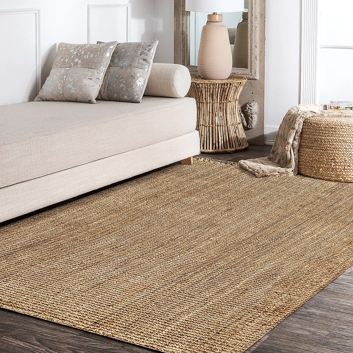 JONATHAN Y NRF103A-8 Pata Hand Woven Chunky Jute with Fringe Indoor Area -Rug Bohemian Farmhouse Easy -Cleaning Bedroom Kitchen Living Room Non Shedding, 8 ft x 10 ft, Natural Color