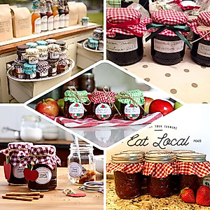 Efavormart 6 Pack | 6" Red/White Checkered Jam Jar Covers, Gingham Polyester Fabric Mason Jar Covers with Jute String - Scalloped Edge