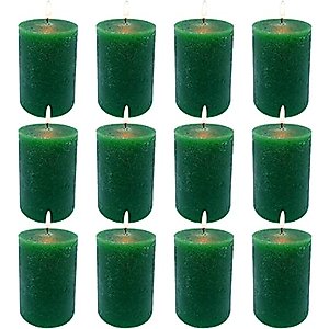 2x3 Inch Green Pillar Candles, 12 Packs Unscented Smokeless Pillar Candles for Home, Wedding, Party and Dinner Table, 24 Hour Burn