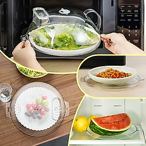 WENWELL Microwave Cover with Water Steamer & Tray,Food Protector for Splatter Guard,Dish Bowl Plate Serving Lid with Handle,BPA-Free,Clear Safe Plastic,10 Inchs