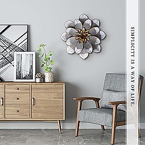 Decointo White Metal Flower Wall Decor 13" Metal Floral Sculpture, Hanging Decoration for Bedroom, Living Room, Bathroom, Kitchen, indoor Rustic Wall Art - Mother's Day Gift