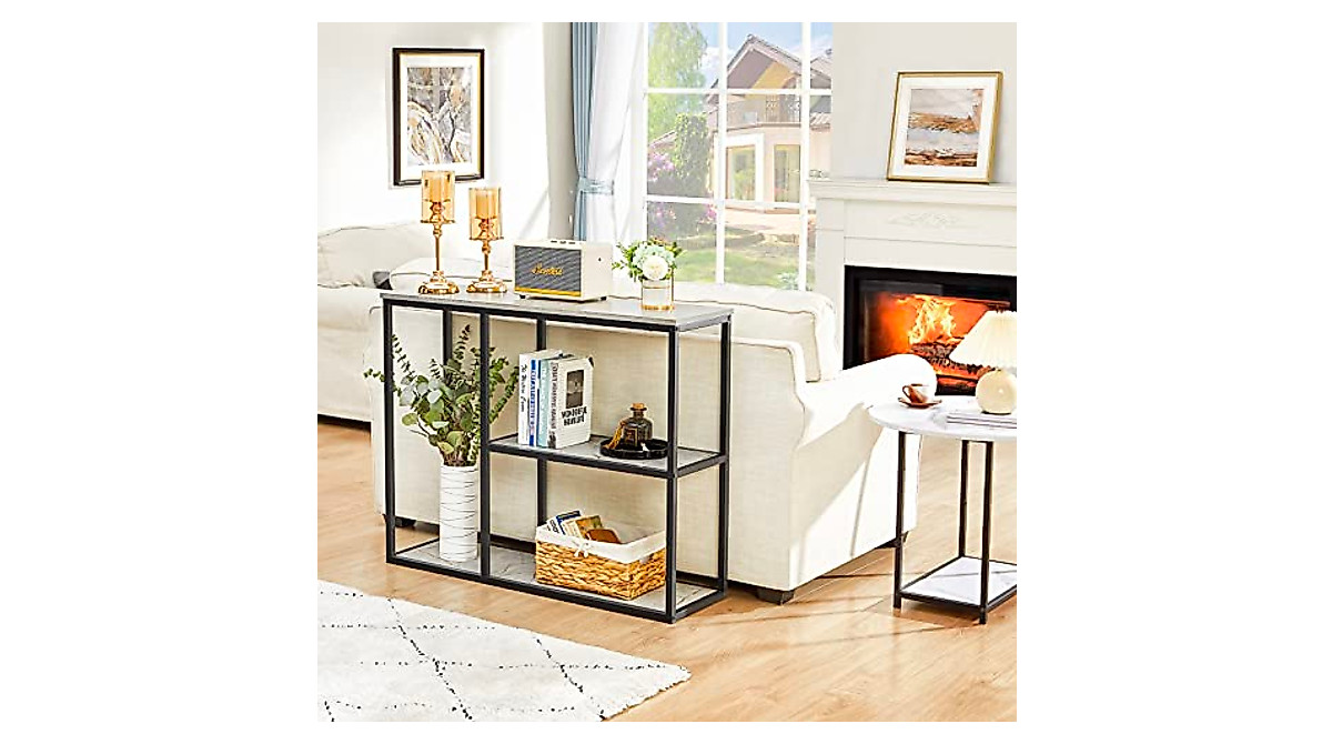 WOHOMO Console Table, 12 Inch Narrow Sofa Table with 3-Tier Storage ...
