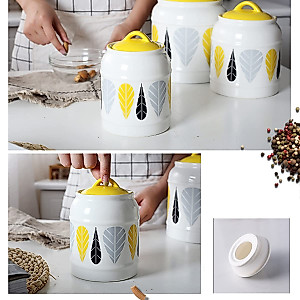 LLDAYU - Airtight Kitchen Canister Decorations with Lids, The simple and fresh design Ceramic Food Storage Container Canister - Yellow Leaves (750 ml/32 oz)