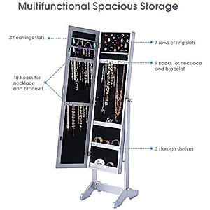 DECOMIL – Jewelry Armoire with Mirror | Jewelry Cabinet Standing, LED Lights and Full lengt Mirror | White