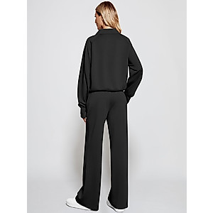 Casly Lamiit Lounge Sets for Women Trendy Half Zip Sweatshirt Wide Leg Sweatpants Lounge Matching Set Tracksuit Sweatsuit 2024 Fall Winter Clothes Set 2 Piece Outfits Black L