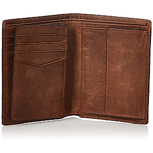 Fossil Men's Derrick Leather RFID-Blocking Large Capacity International Combination Bifold Wallet, Brown
